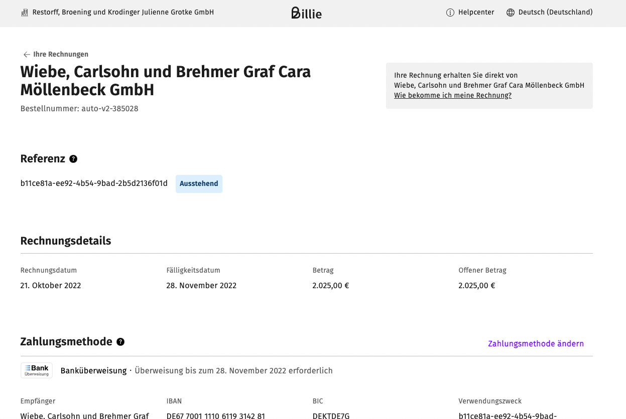 Status der Rechnung einsehen